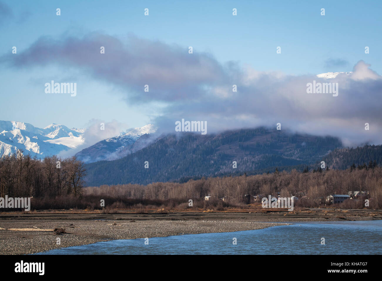 Klukwan Native Indian village on the shore of the Chilkat River in ...