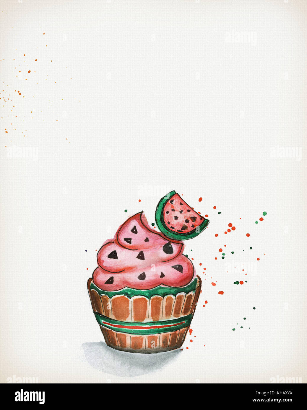 Watercolor cake drawn on a sheet of paper, hand drawing, template with ...