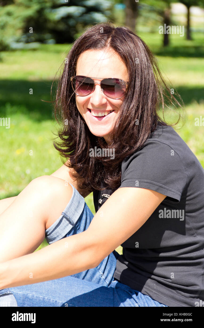 Portrait of European beautiful woman with black hair Stock Photo - Alamy