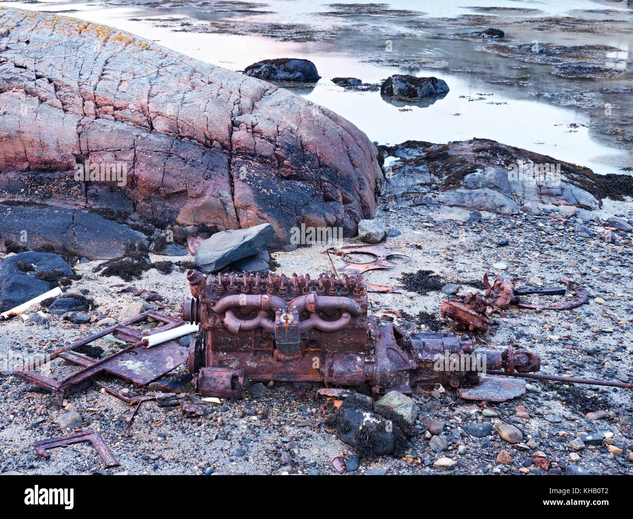 Motor of a Ship wreck at the sea. Rusty engine block of sunken boat ...