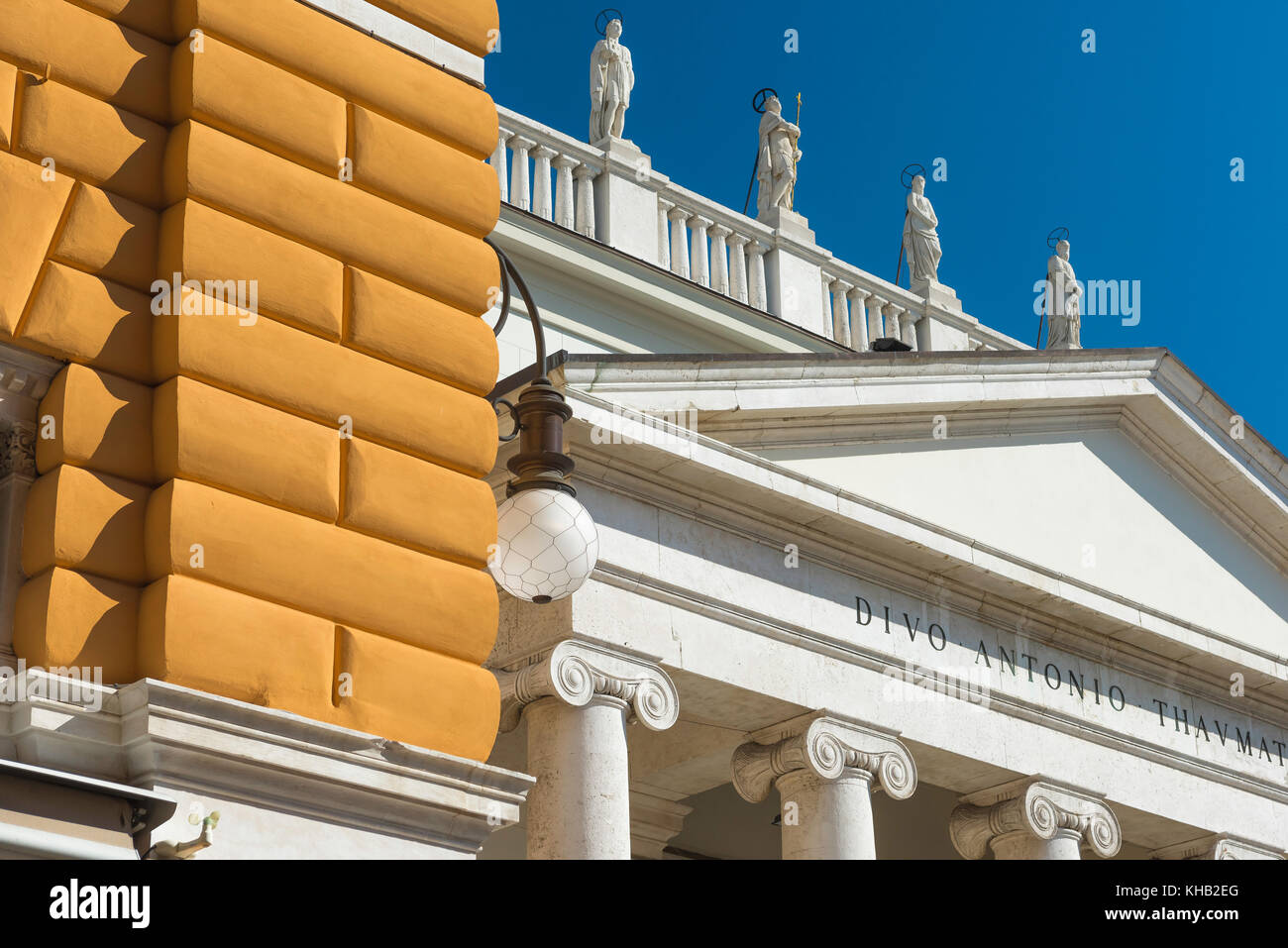 Trieste architecture, detail of the pediment and roofline of the Chiesa ...