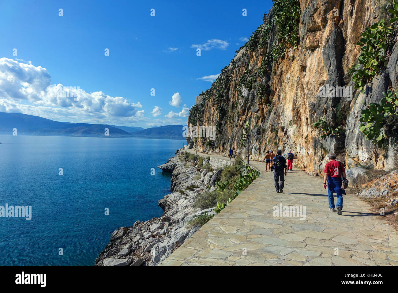 Seaside promenade, walkway, Nafpio, Peleponnese, Greece Stock Photo - Alamy