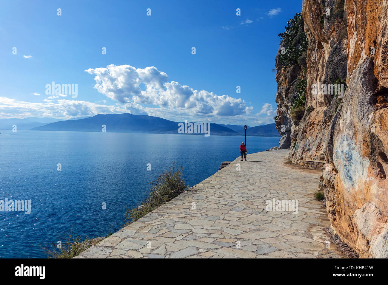 Seaside promenade, walkway, Nafpio, Peleponnese, Greece Stock Photo - Alamy