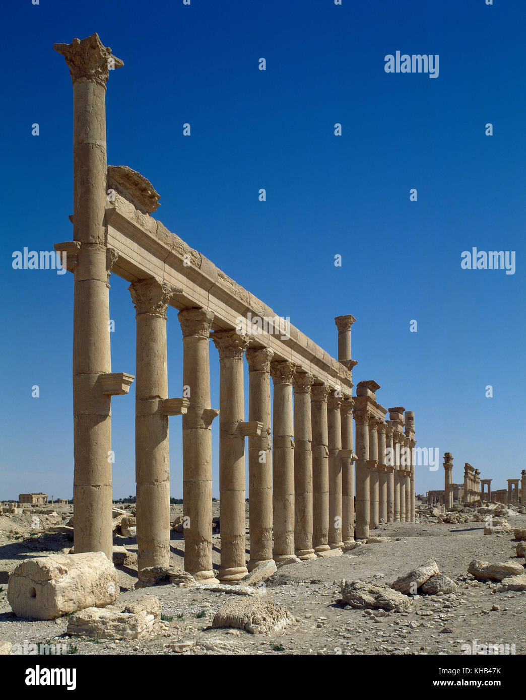 Syria. Palmyra city. The Great Colonnade. Roman Empire ruins. Tadmur ...
