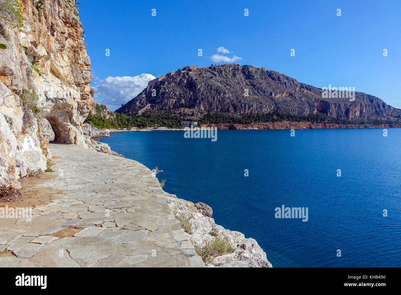Seaside promenade, walkway, Nafpio, Peleponnese, Greece Stock Photo - Alamy