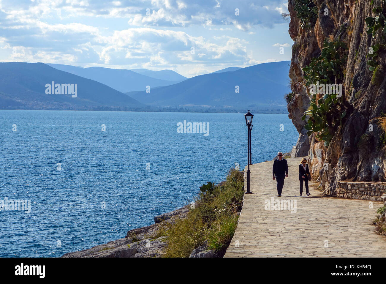 Seaside promenade, walkway, Nafpio, Peleponnese, Greece Stock Photo - Alamy