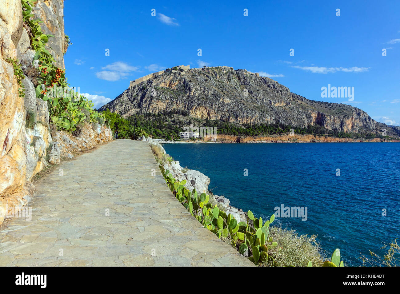 Seaside promenade, walkway, Nafpio, Peleponnese, Greece Stock Photo - Alamy