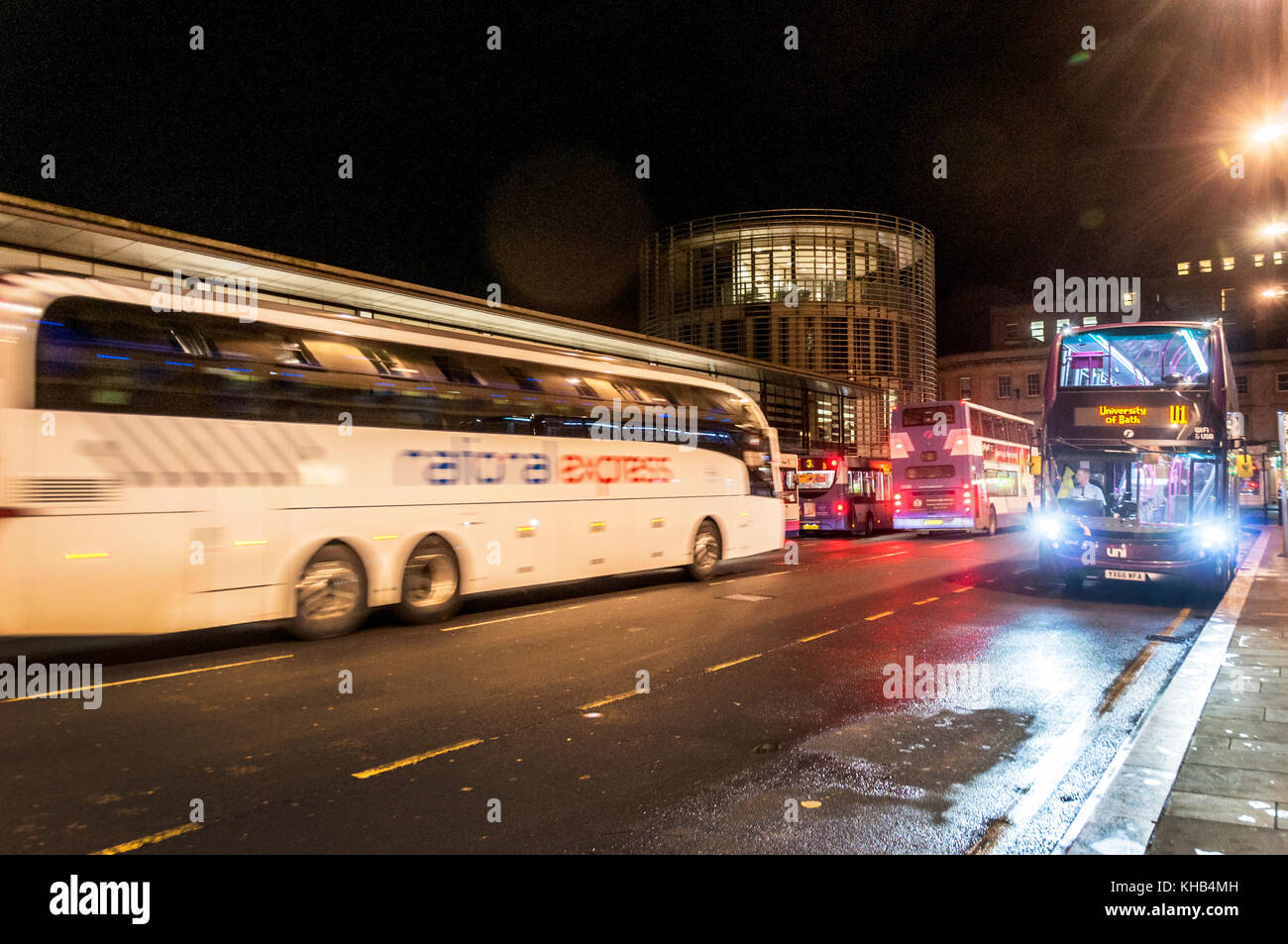 Bath bus station at night, night buses pass by. Somerset UK Stock Photo ...