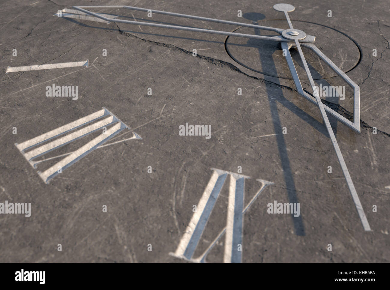 An old stone clock with etched roman numerals standing an a monolithic ...