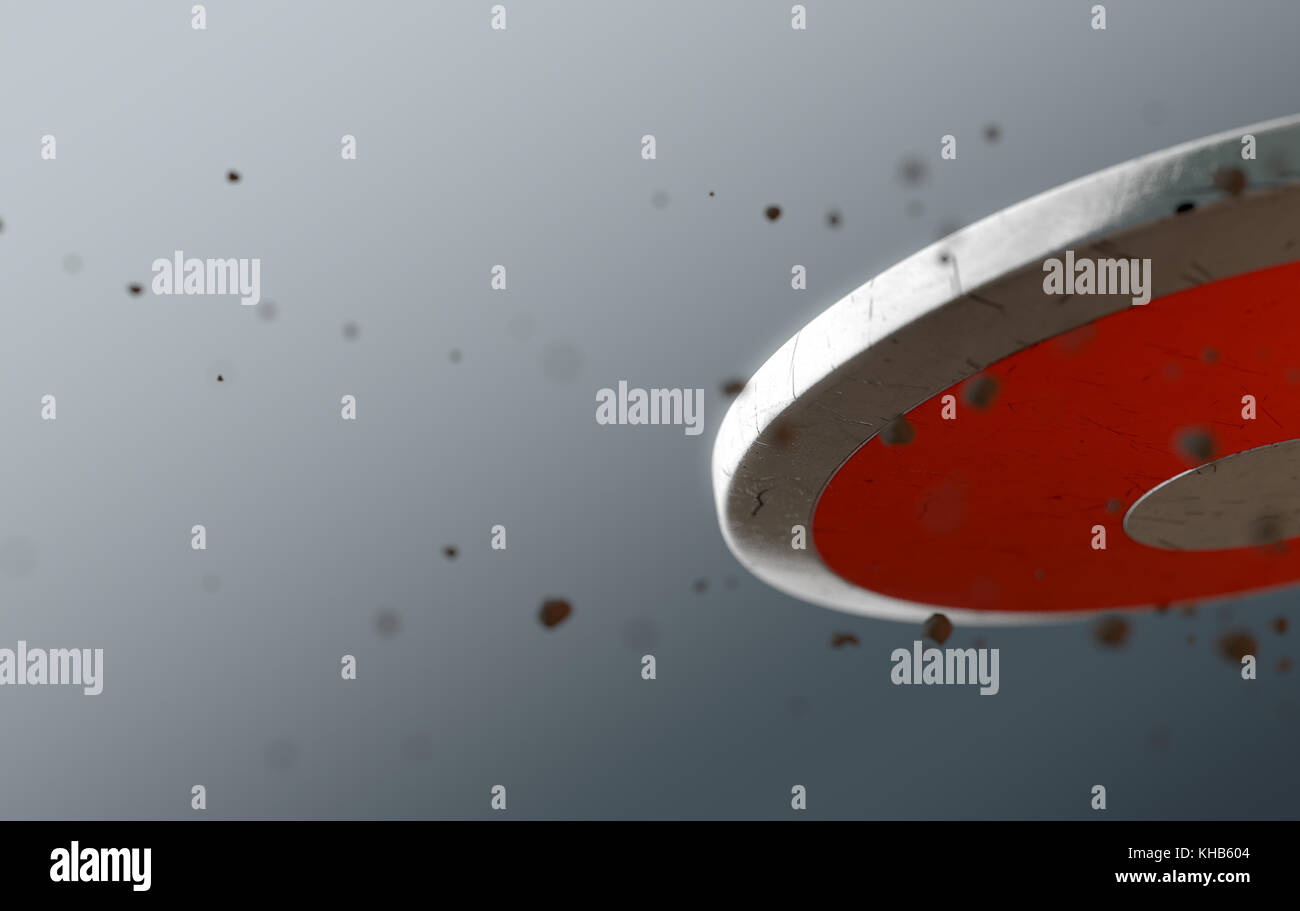 A dirty athletics discus caught in slow motion flying through the air ...