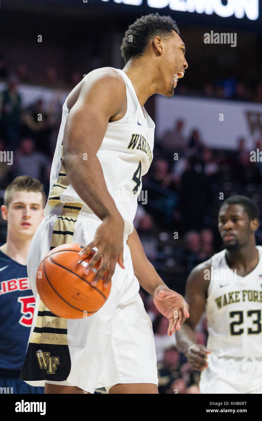 Winston-Salem, NC, USA. 14th Nov, 2017. Wake Forest center Doral Moore ...