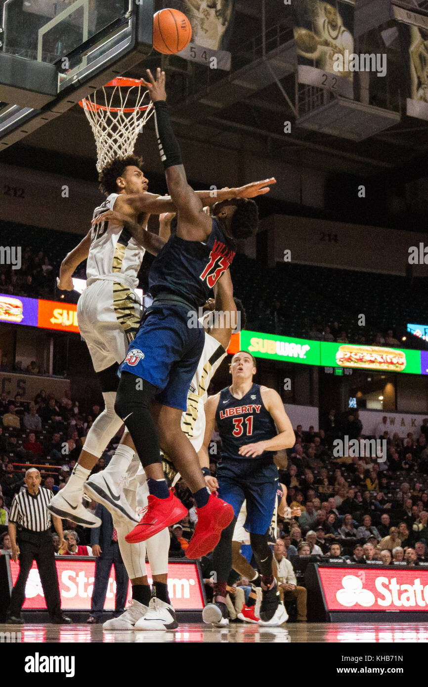 Winston-Salem, NC, USA. 14th Nov, 2017. Wake Forest center Olivier Sarr ...