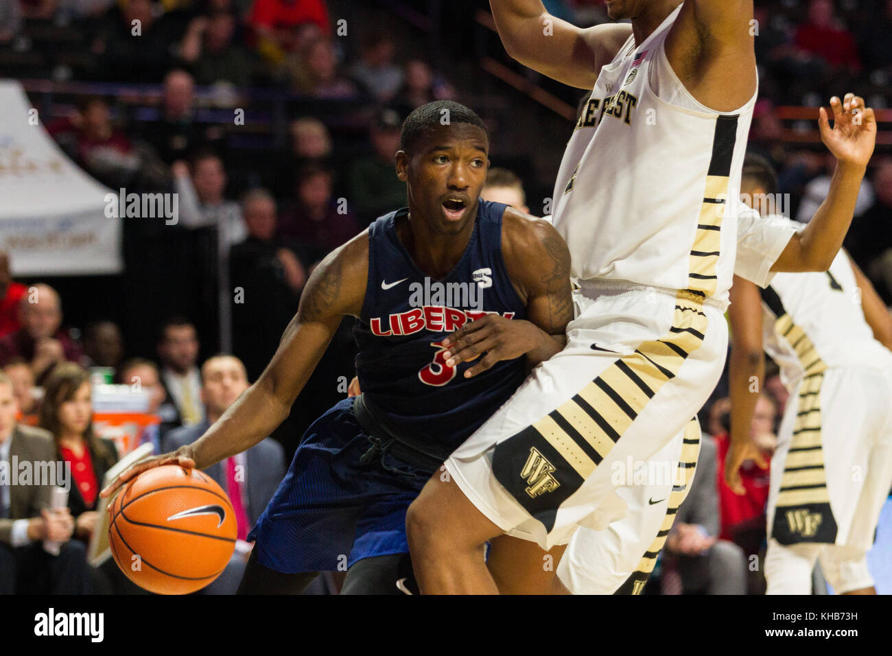 Winston-Salem, NC, USA. 14th Nov, 2017. Liberty guard Lovell Cabbil (3 ...