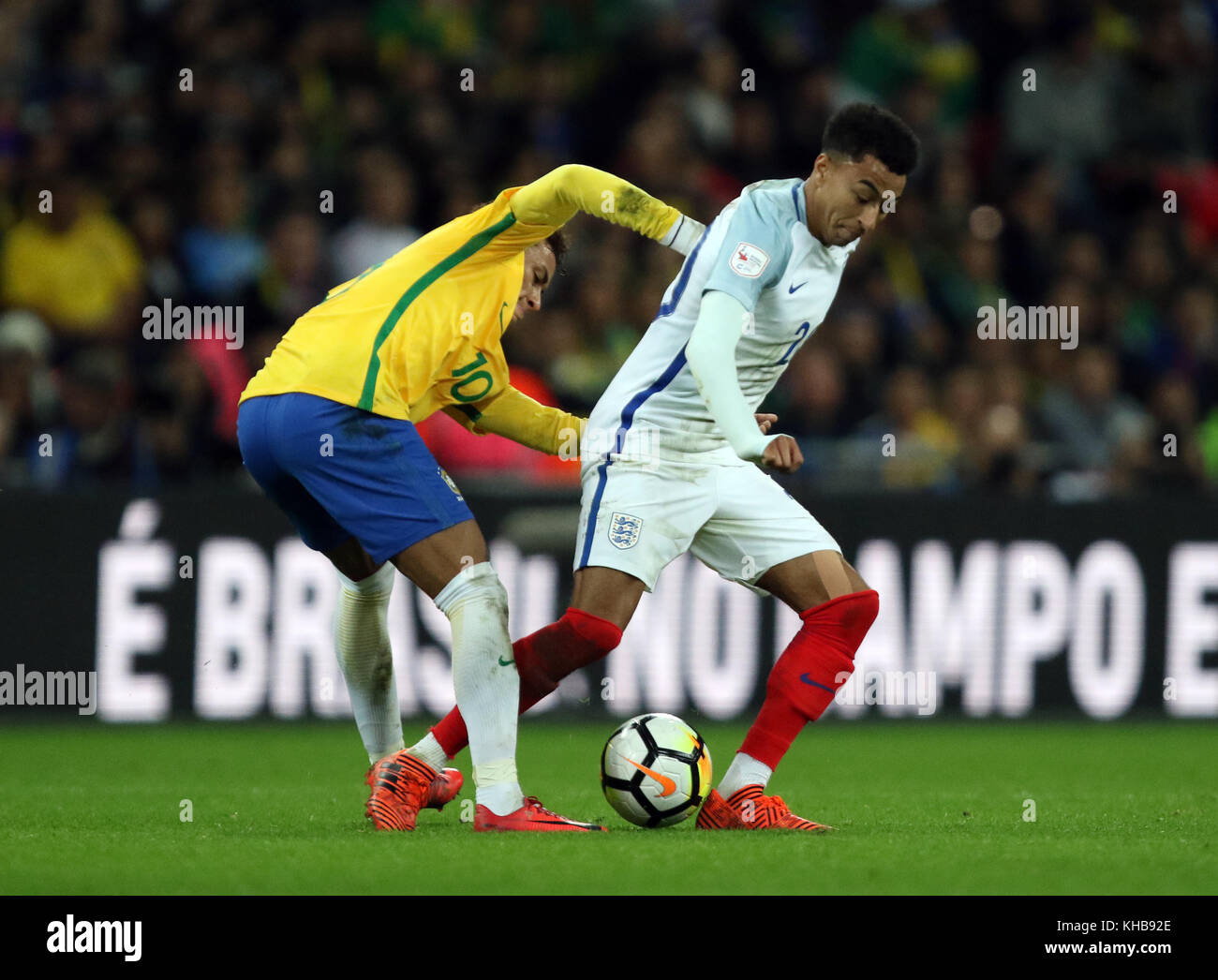 Neymar Jr (Brazil) Jesse Lingard of England at the England v Brazil ...