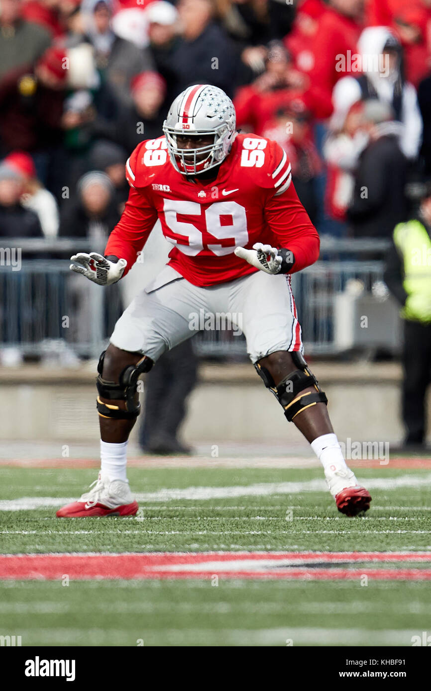 Ohio Stadium, Columbus, OH, USA. 11th Nov, 2017. Ohio State Buckeyes defensive lineman Tyquan ...
