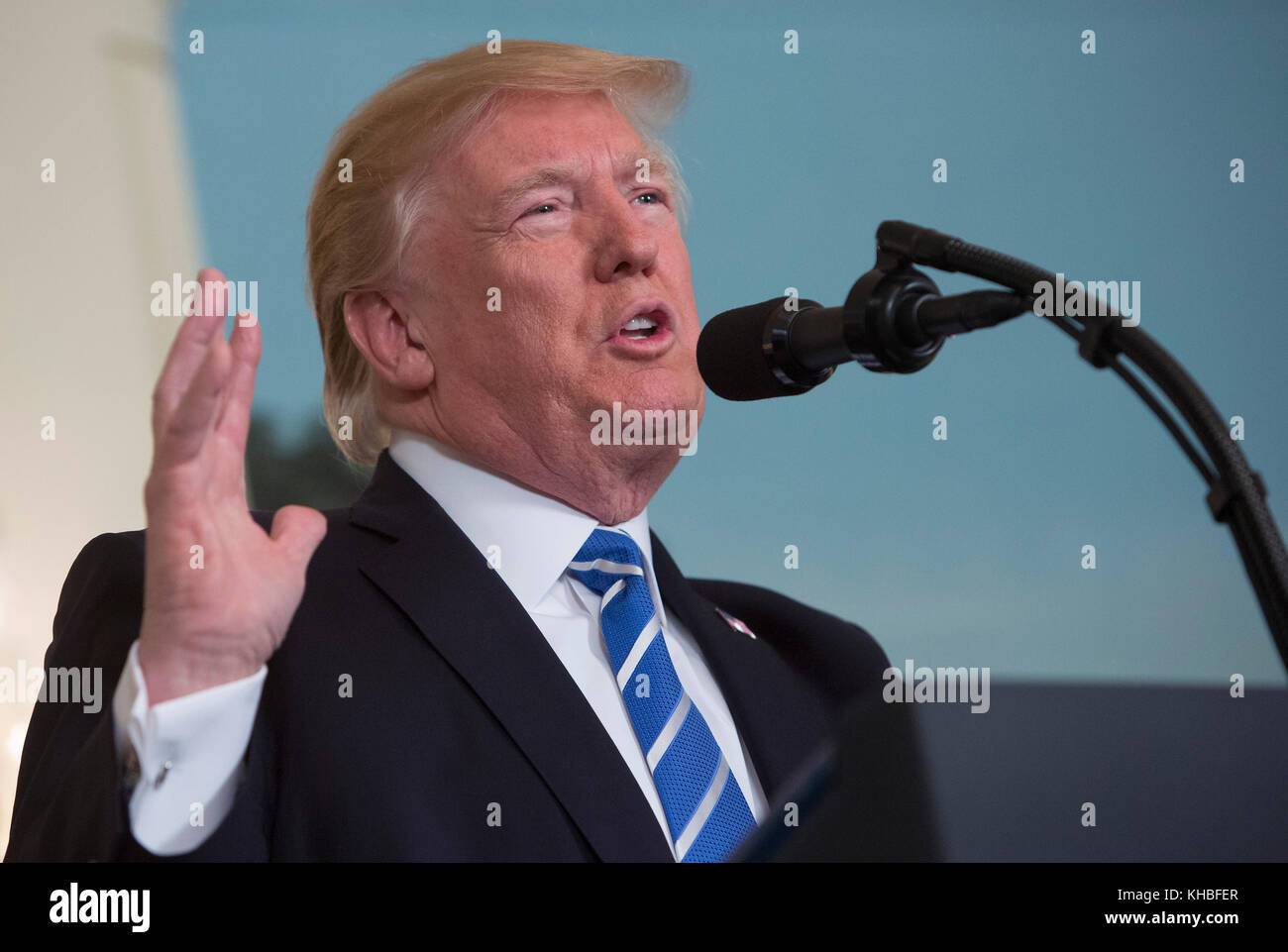 United States President Donald J. Trump makes a statement at the White ...