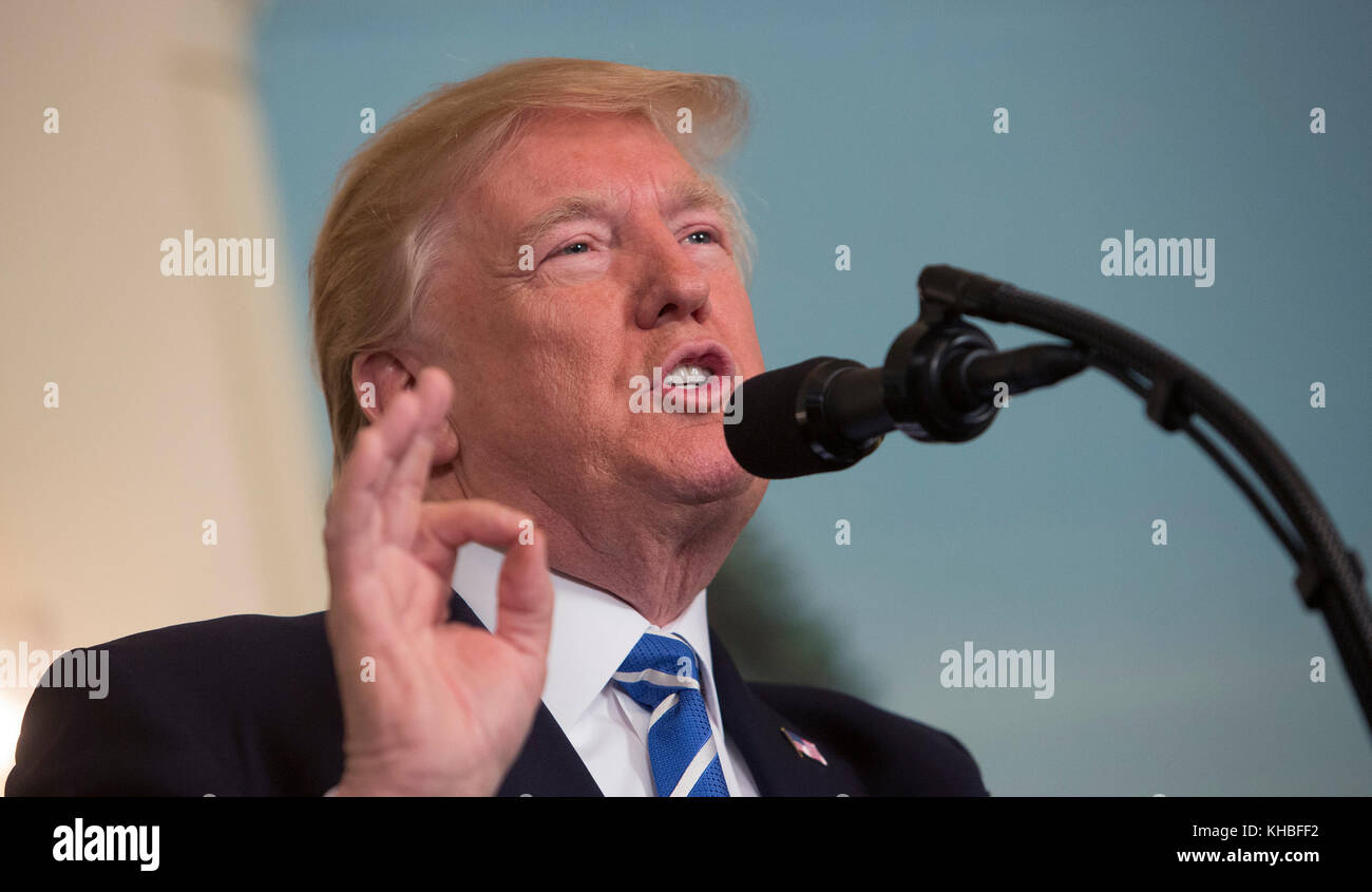 United States President Donald J. Trump makes a statement at the White ...
