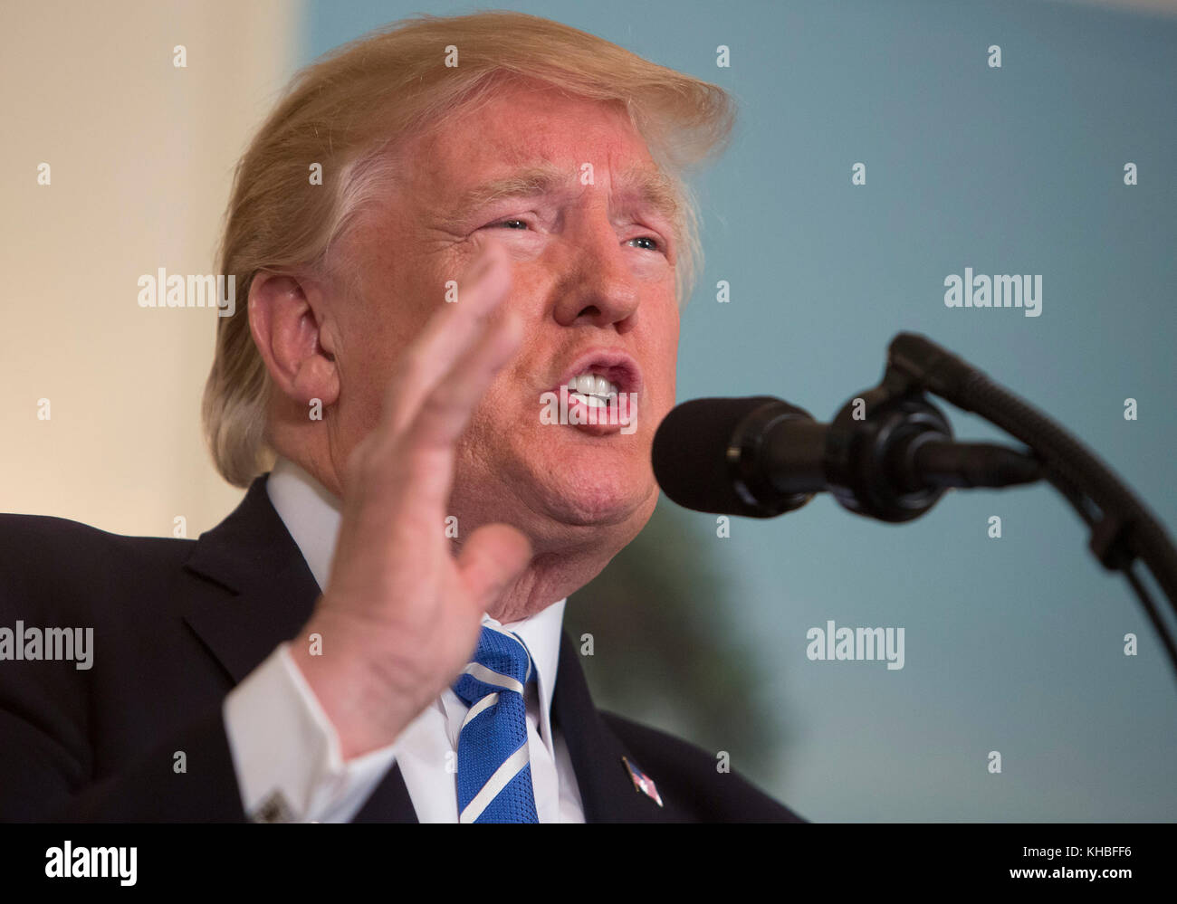 United States President Donald J. Trump makes a statement at the White ...