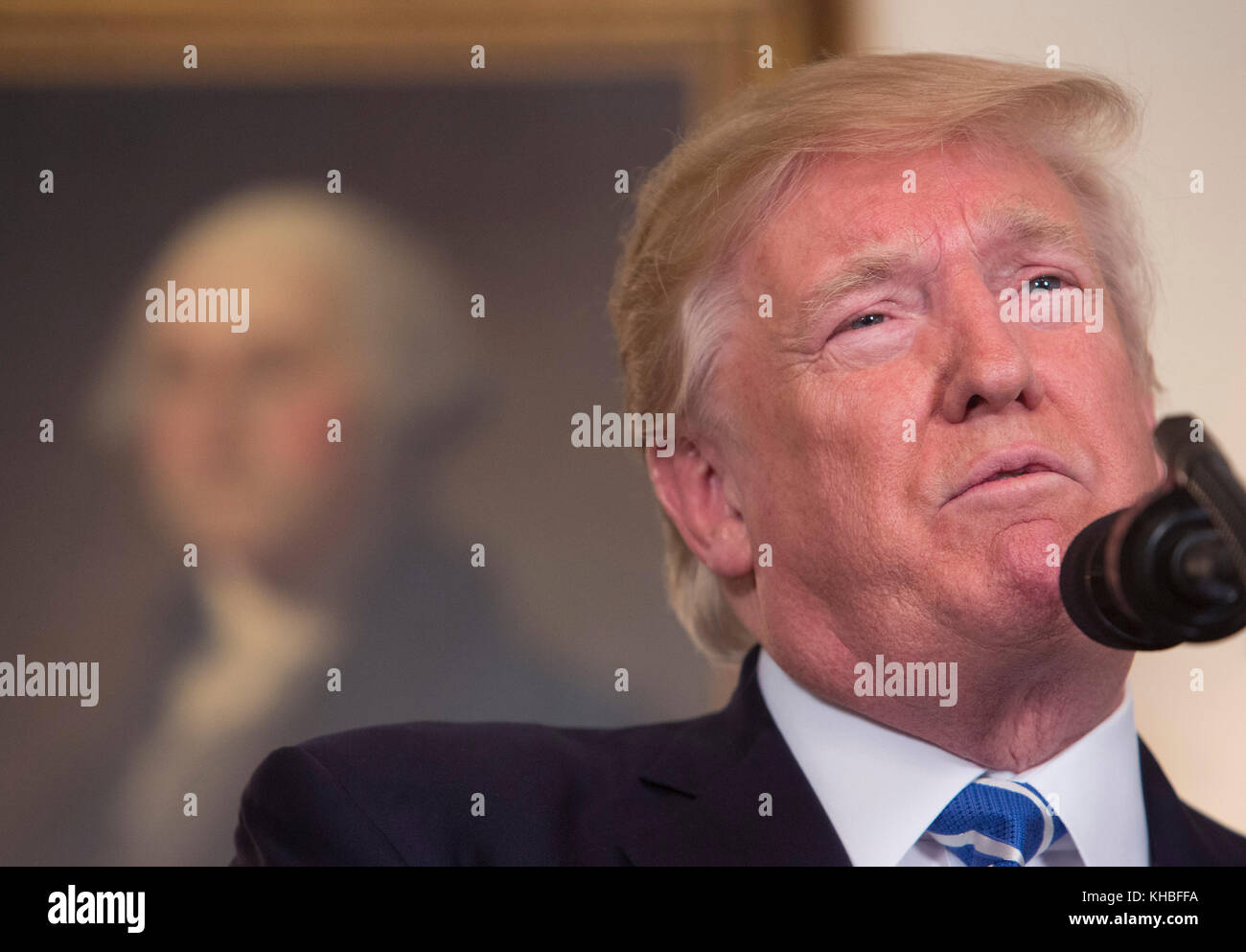 United States President Donald J. Trump makes a statement at the White ...