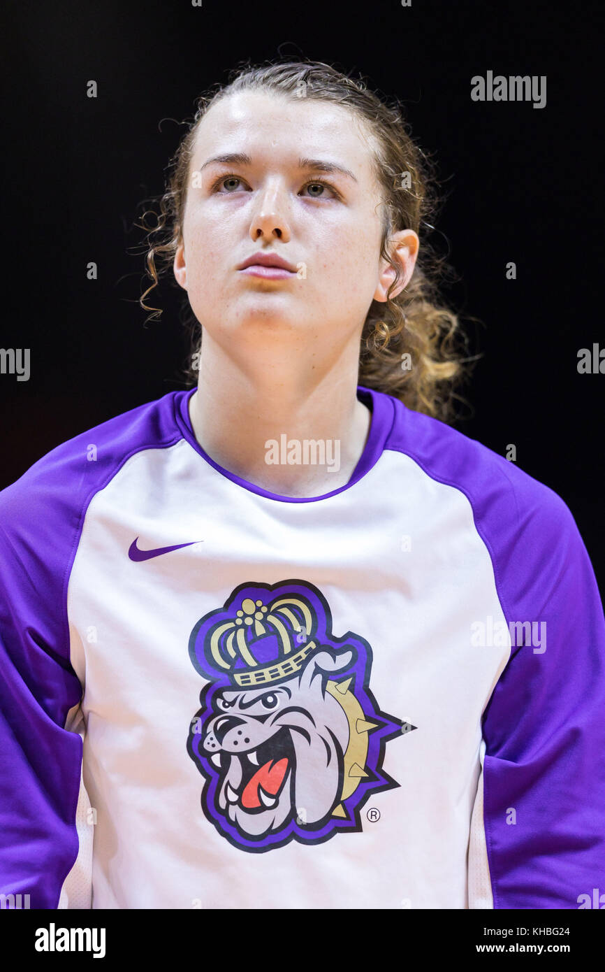 November 15, 2017: Logan Reynolds #13 of the James Madison Dukes warms ...