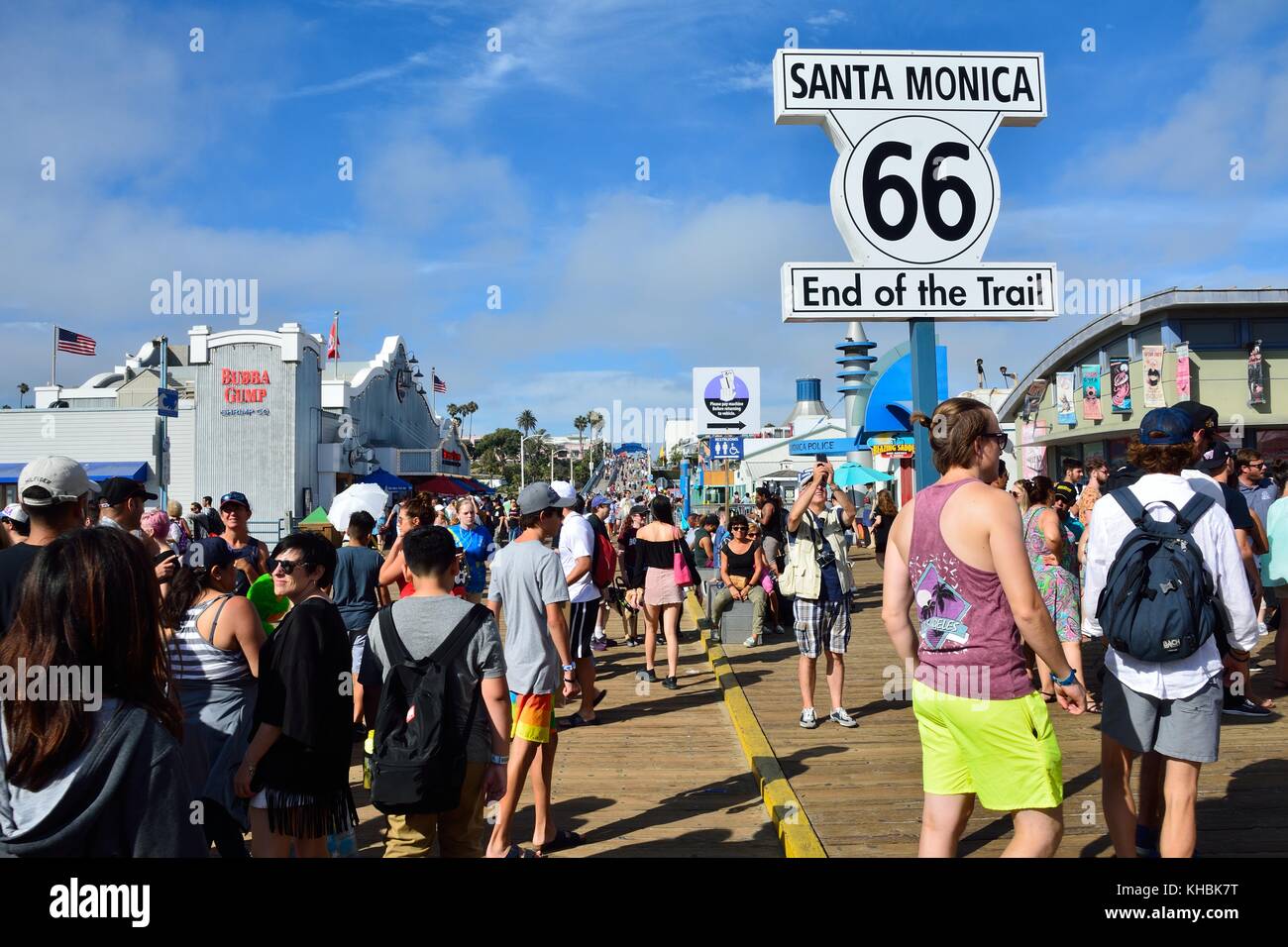 Santa Monica, CA, USA - July 27, 2017: Route 66 end sign on the Santa ...