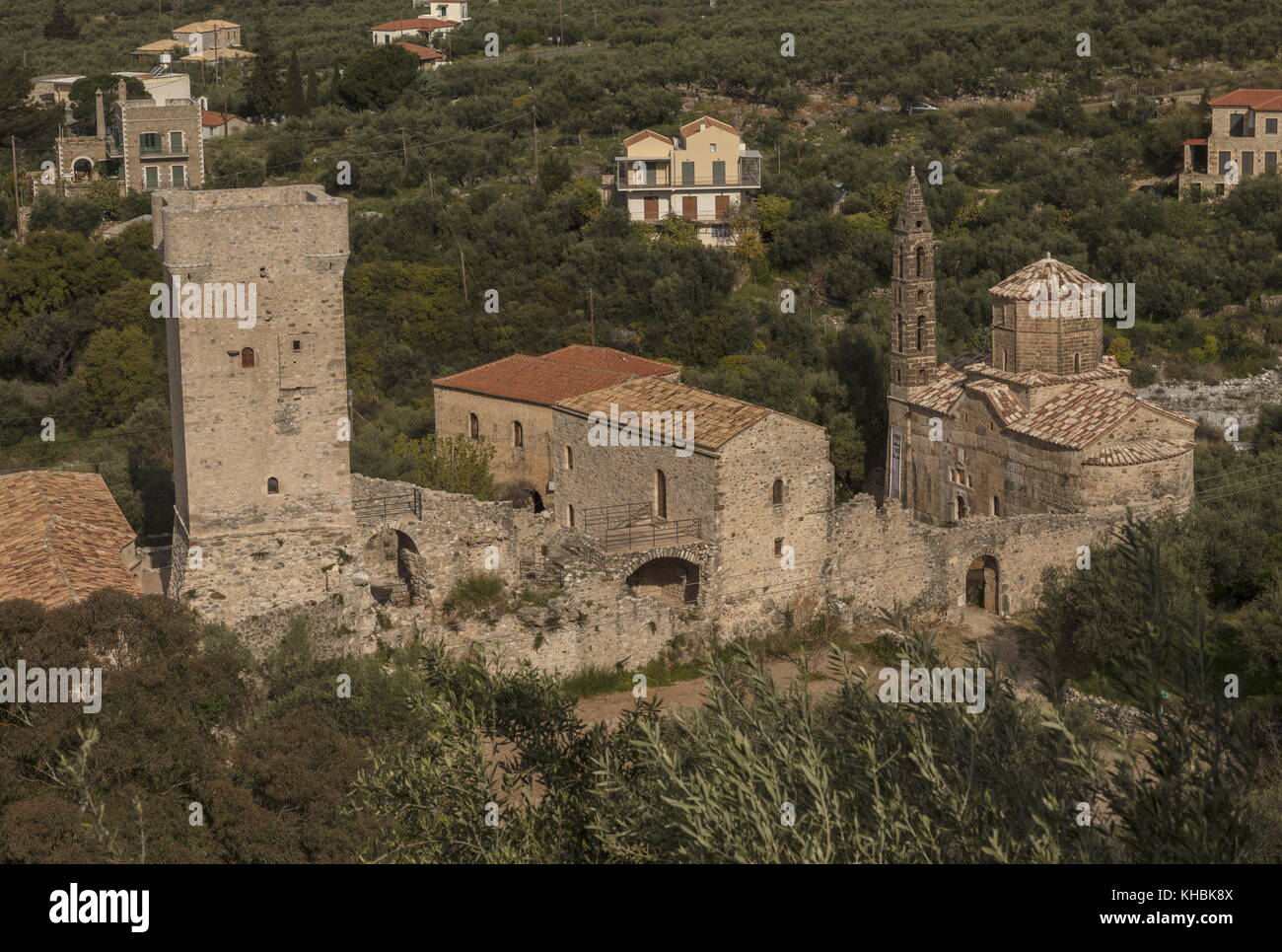 Kardamili old town, with medieval church and tower house. Mani ...