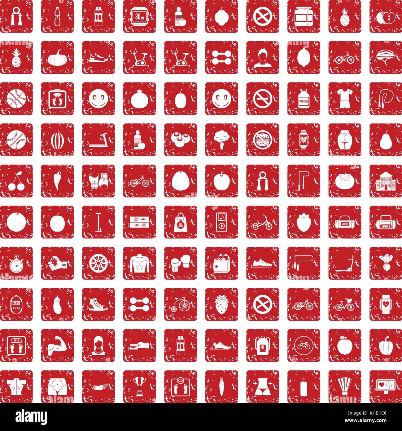 100 fitness icons set grunge red Stock Vector Image & Art - Alamy