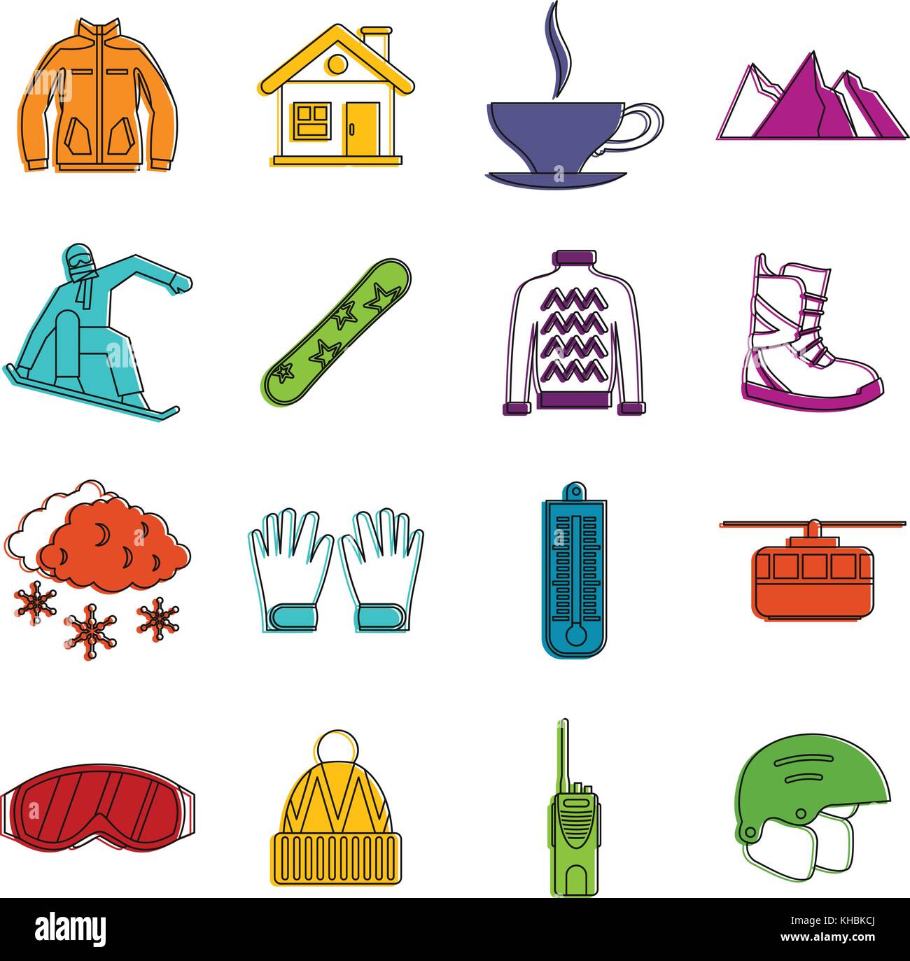 Snowboarding icons doodle set Stock Vector Image & Art - Alamy