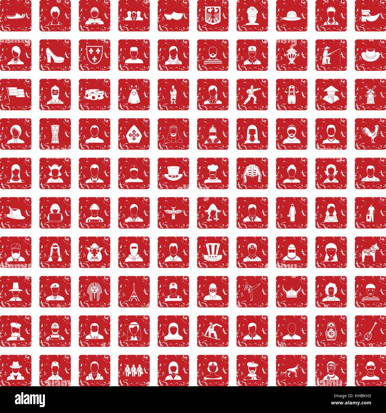 100 folk icons set grunge red Stock Vector Image & Art - Alamy