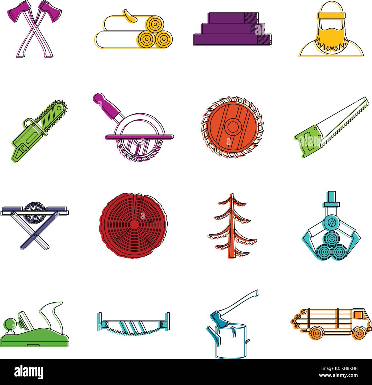 Timber industry icons doodle set Stock Vector Image & Art - Alamy