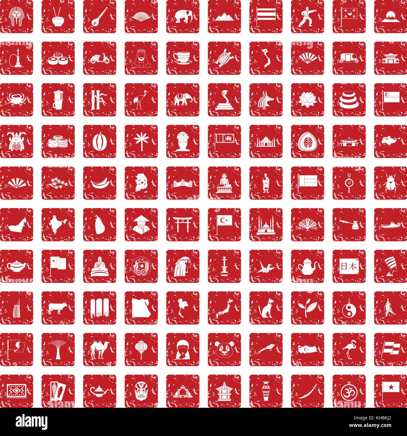 100 Asia icons set grunge red Stock Vector Image & Art - Alamy