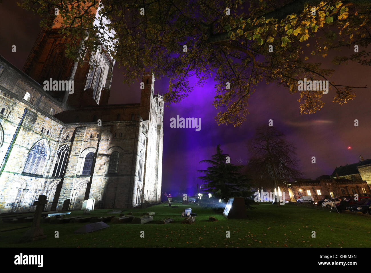 A rehearsal of the Lumiere Durham light festival at Durham Cathedral ...
