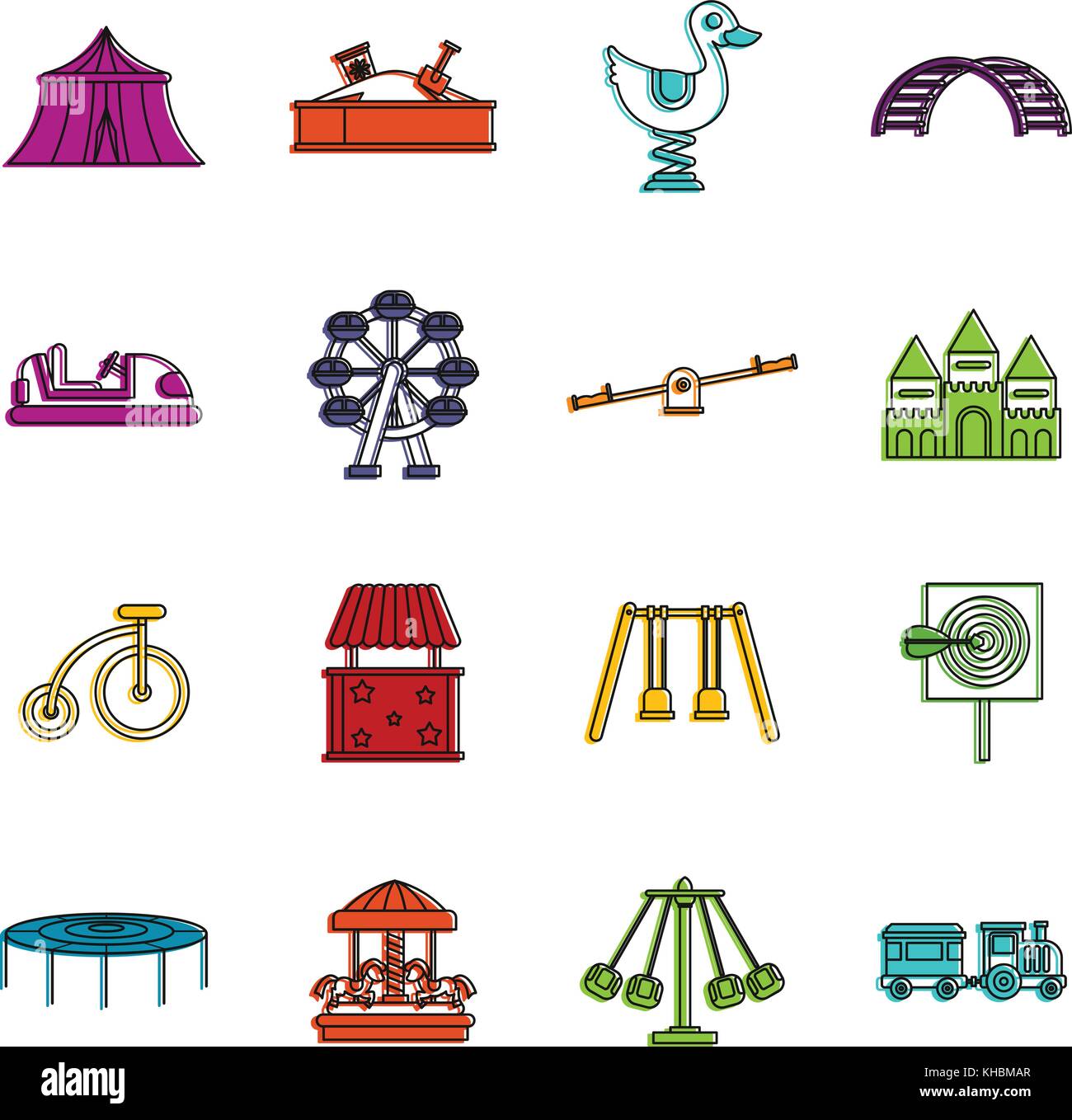 Amusement park icons doodle set Stock Vector Image & Art - Alamy