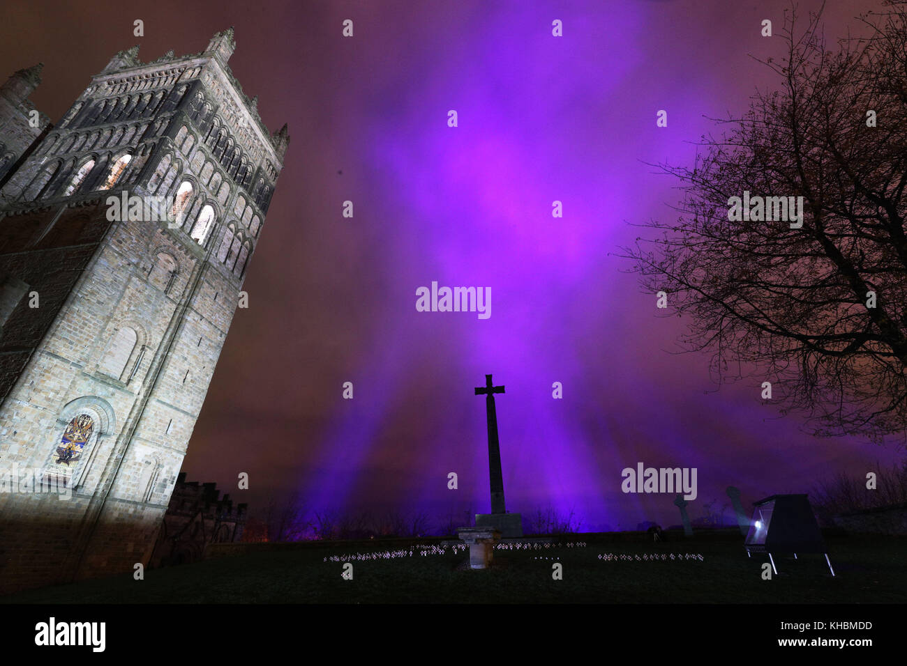 A rehearsal of the Lumiere Durham light festival at Durham Cathedral ...