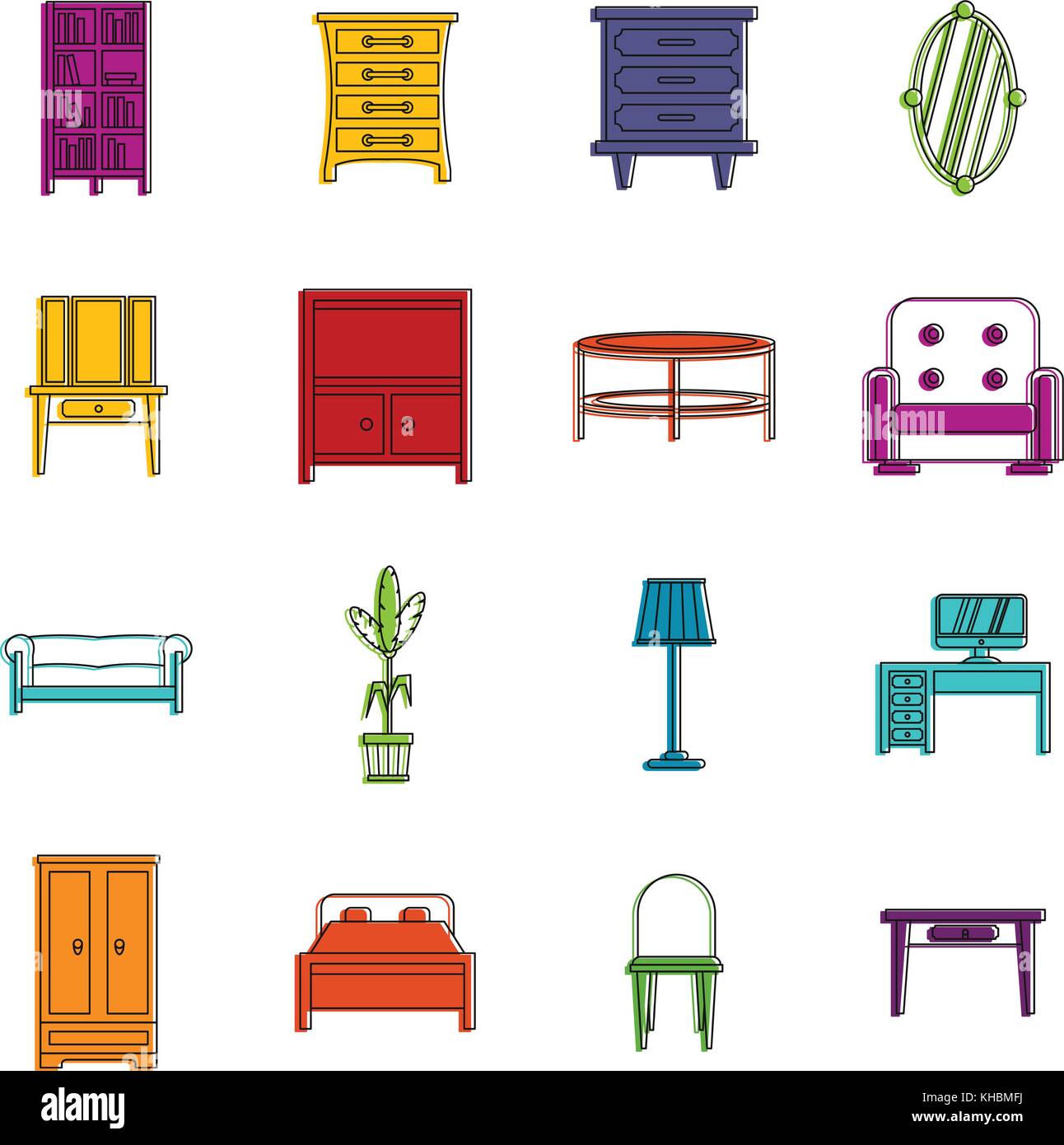 Furniture icons doodle set Stock Vector Image & Art - Alamy