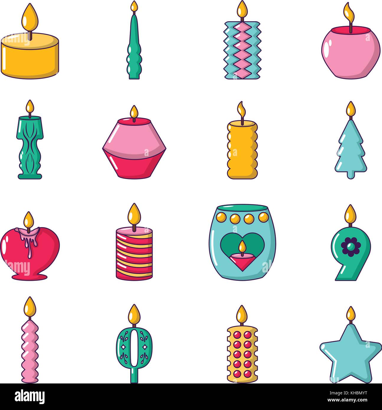 Candle forms icons set light, cartoon style Stock Vector Image & Art ...