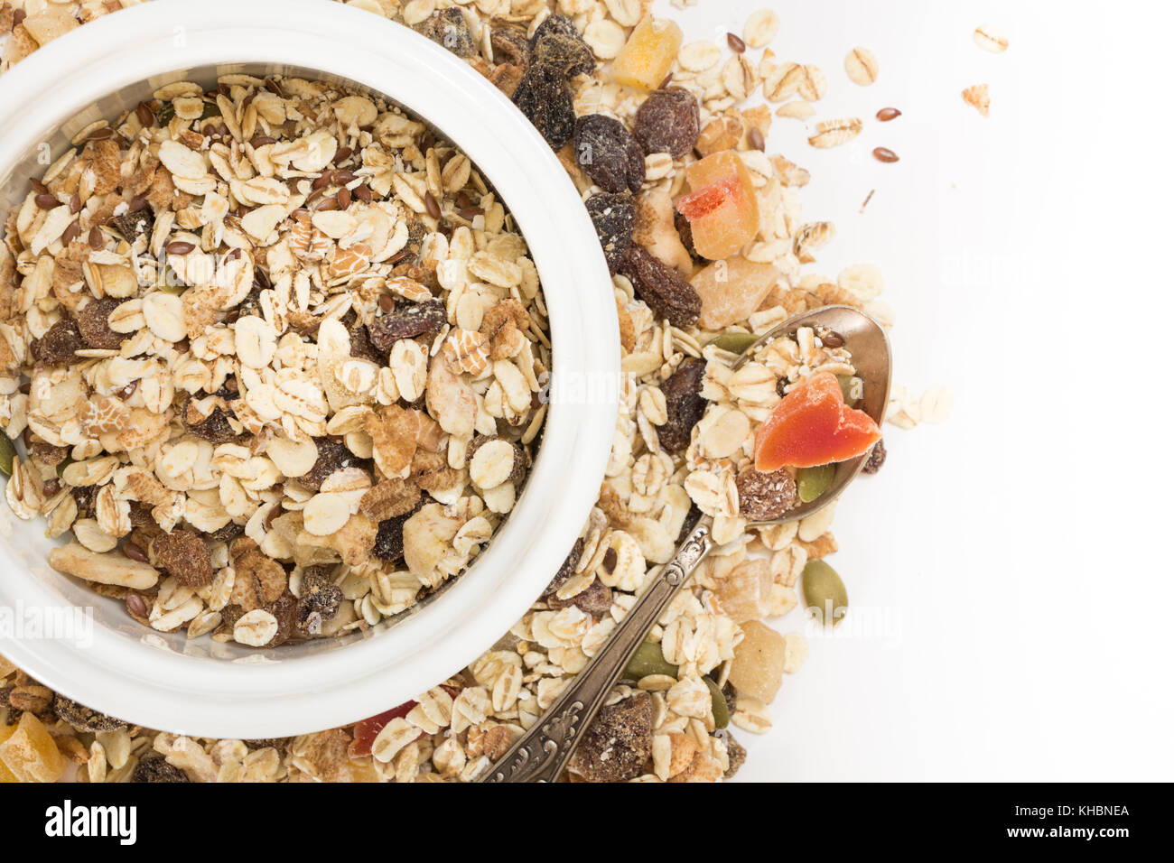 Bowl of muesli with dry fruits, on white background Stock Photo - Alamy