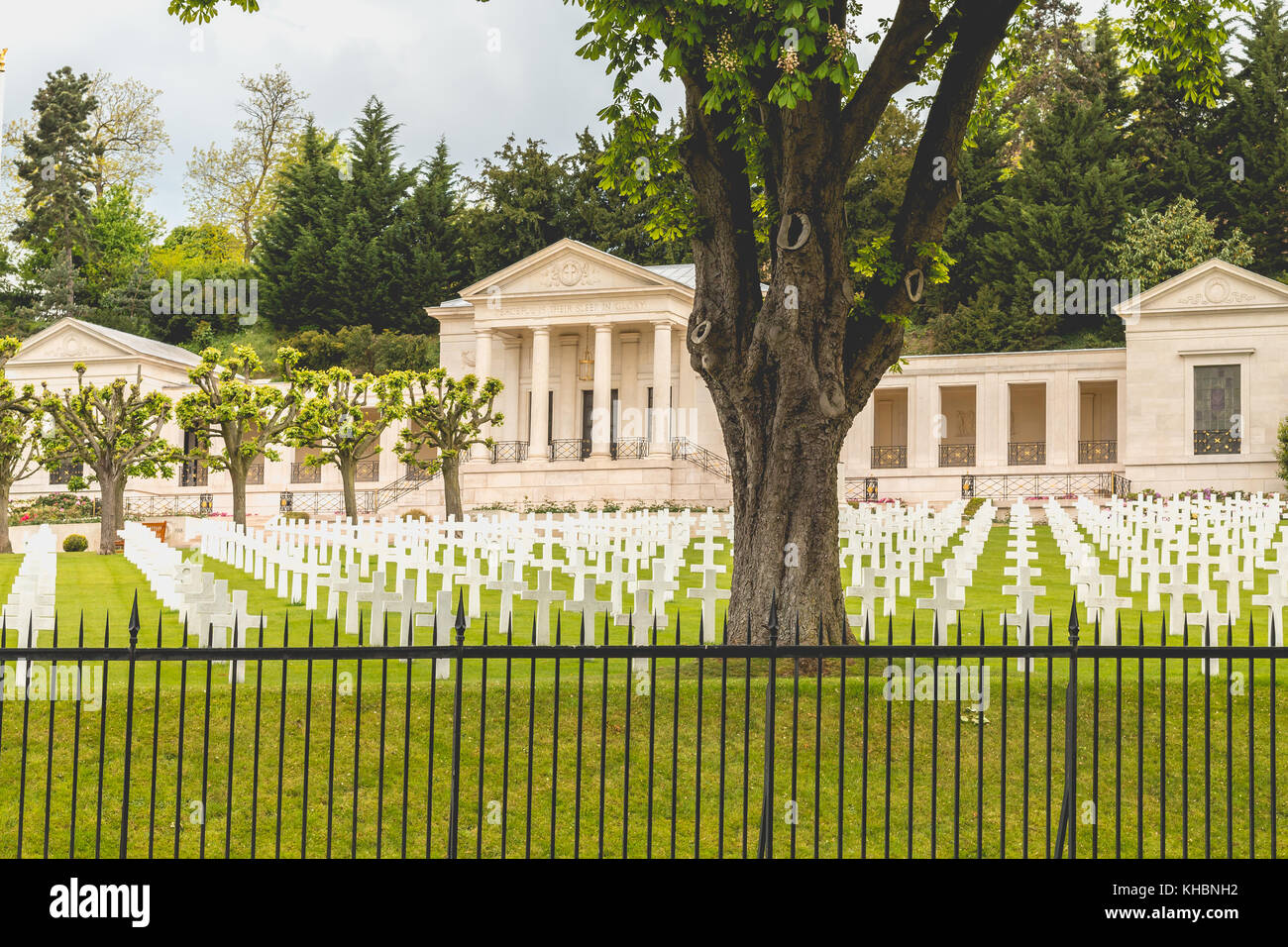 SURESNES, FRANCE - May 02, 2017 : white cross alignment in the American ...