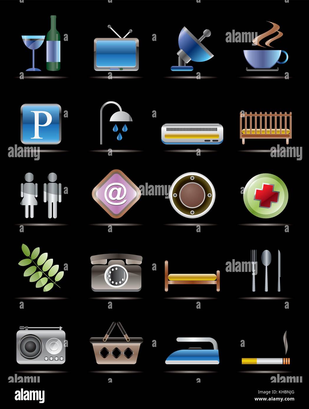 Hotel and Motel objects - Realistic Vector Icons Stock Vector Image ...