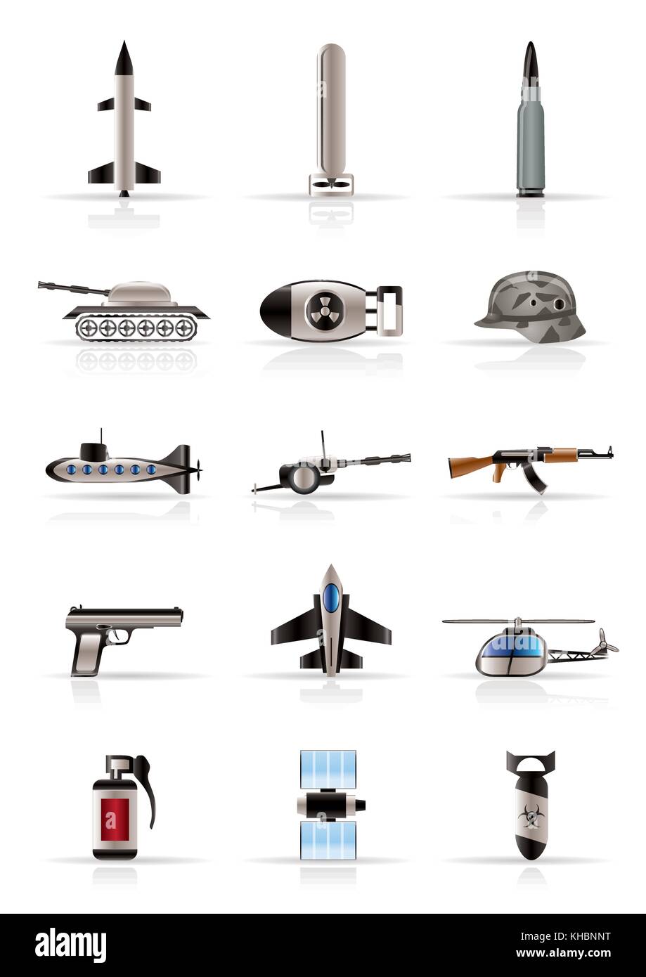 Realistic weapon, arms and war icons - Vector icon set Stock Vector ...