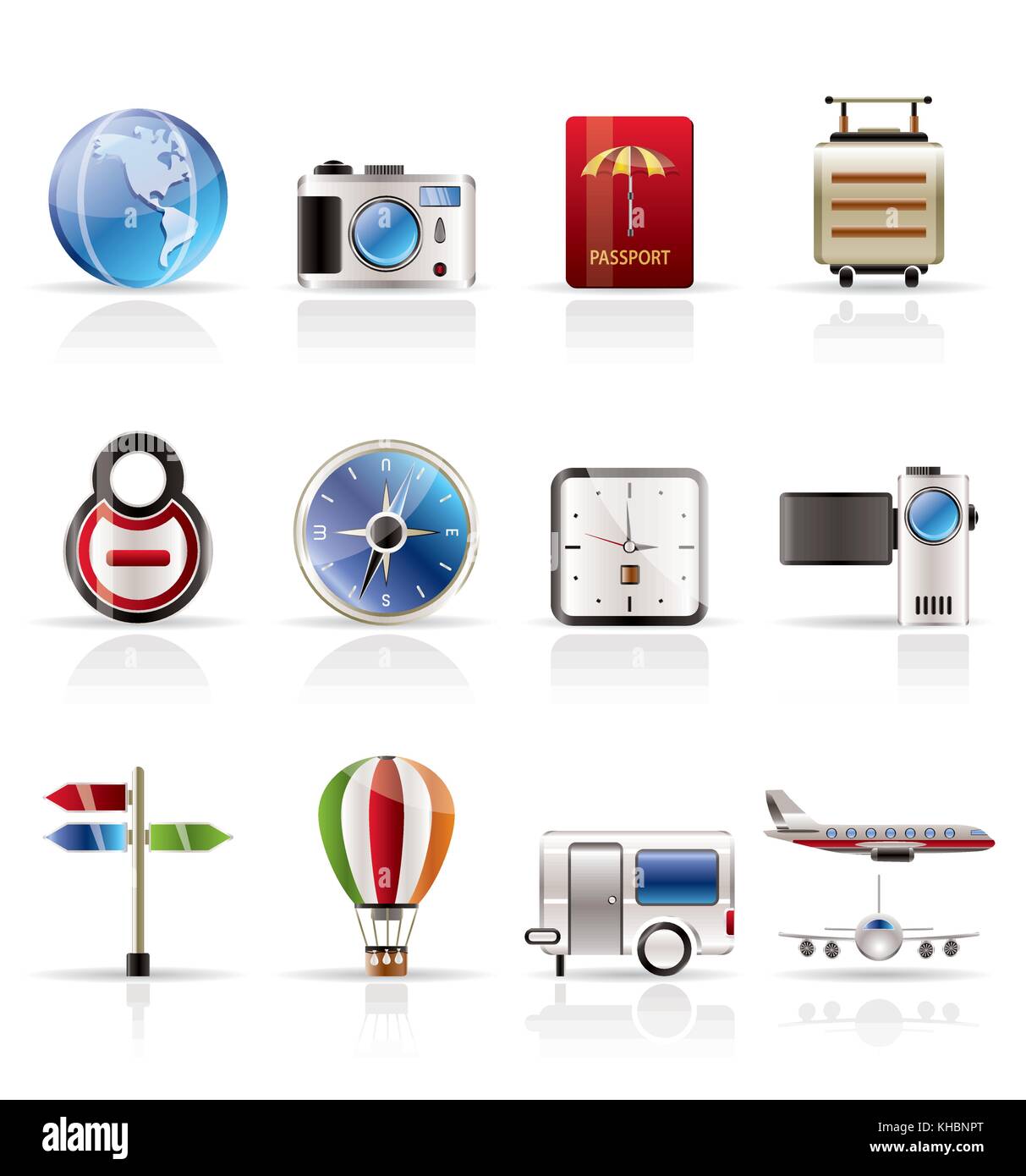 Realistic, Vacation, Holiday and Travel Icons - Vector Icon Set Stock ...