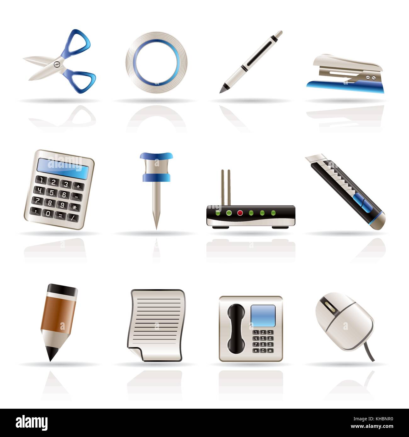Realistic Business and Office Icons - Vector Icon Set Stock Vector ...
