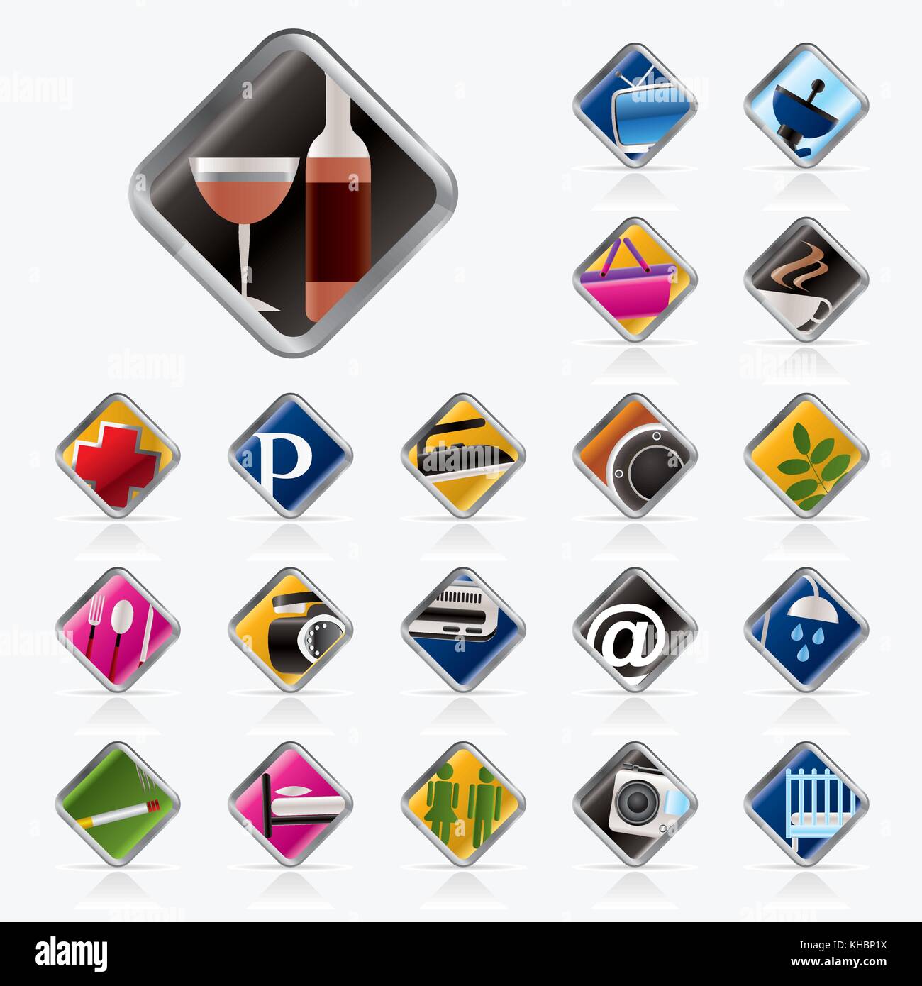 Hotel and Motel objects - Realistic Vector Icon set Stock Vector Image ...