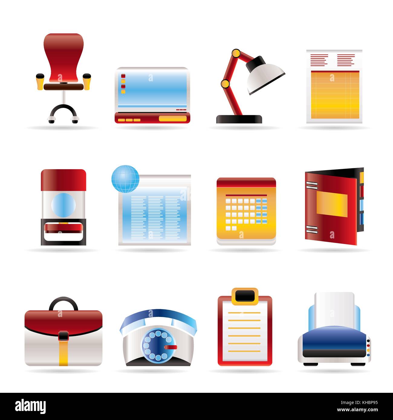 Realistic Business, office and firm icons - vector icon set Stock ...