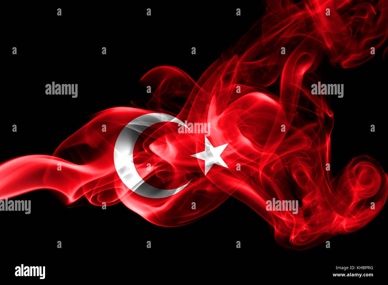 National smoke flag of Turkey isolated on black background Stock Photo ...