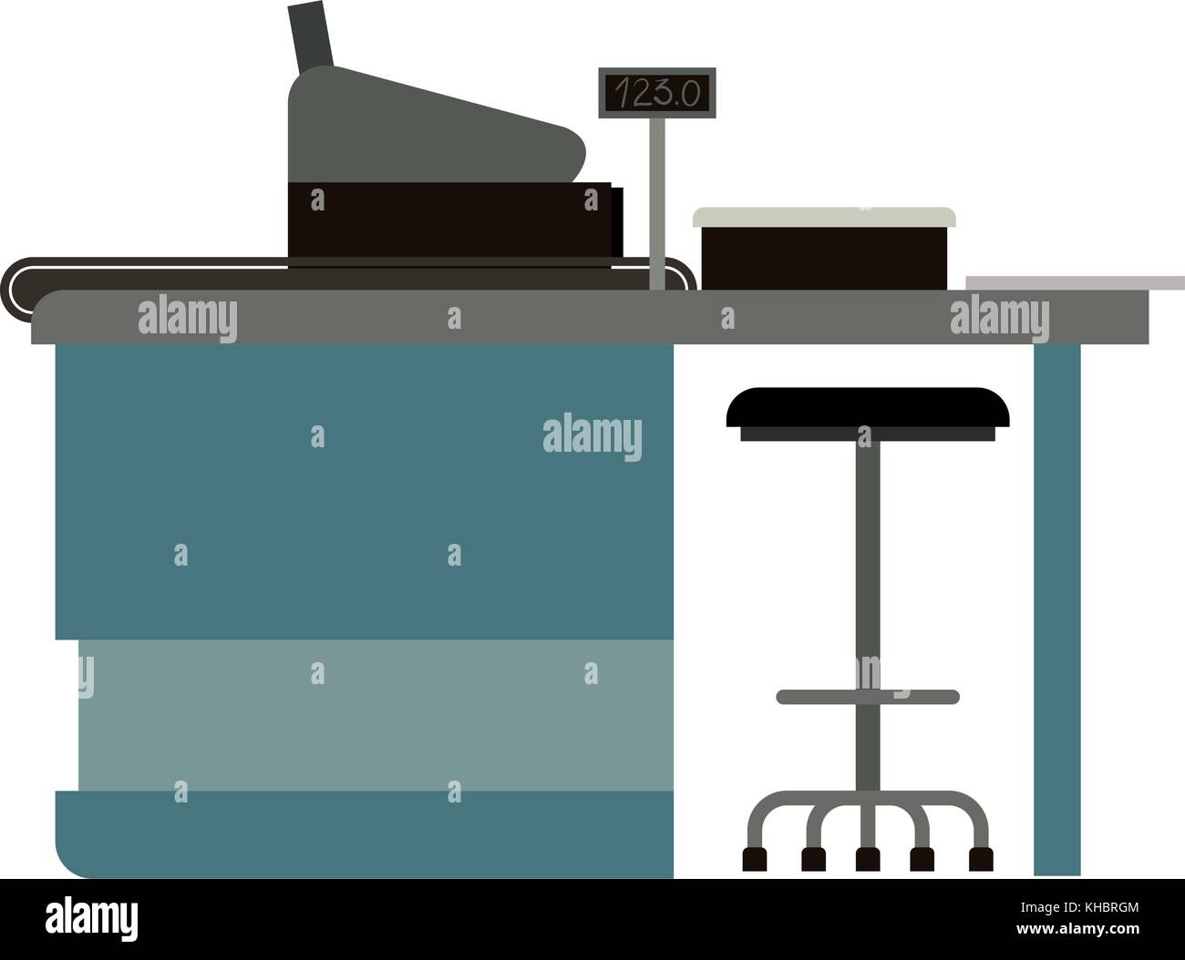 supermarket paypoint with cash register colorful silhouette over white ...