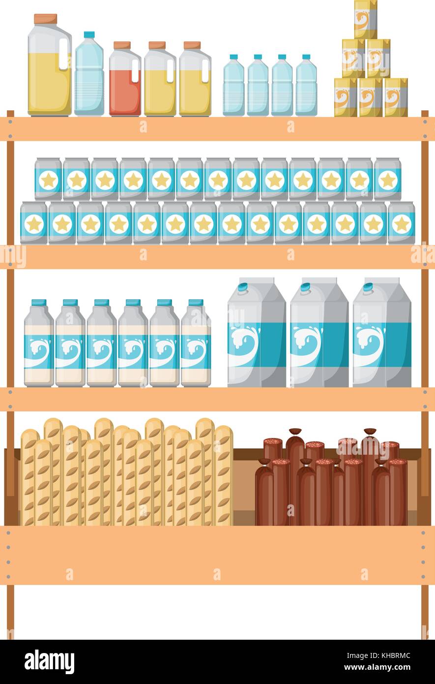 supermarket shelf colorful with foods and beverages Stock Vector Image ...