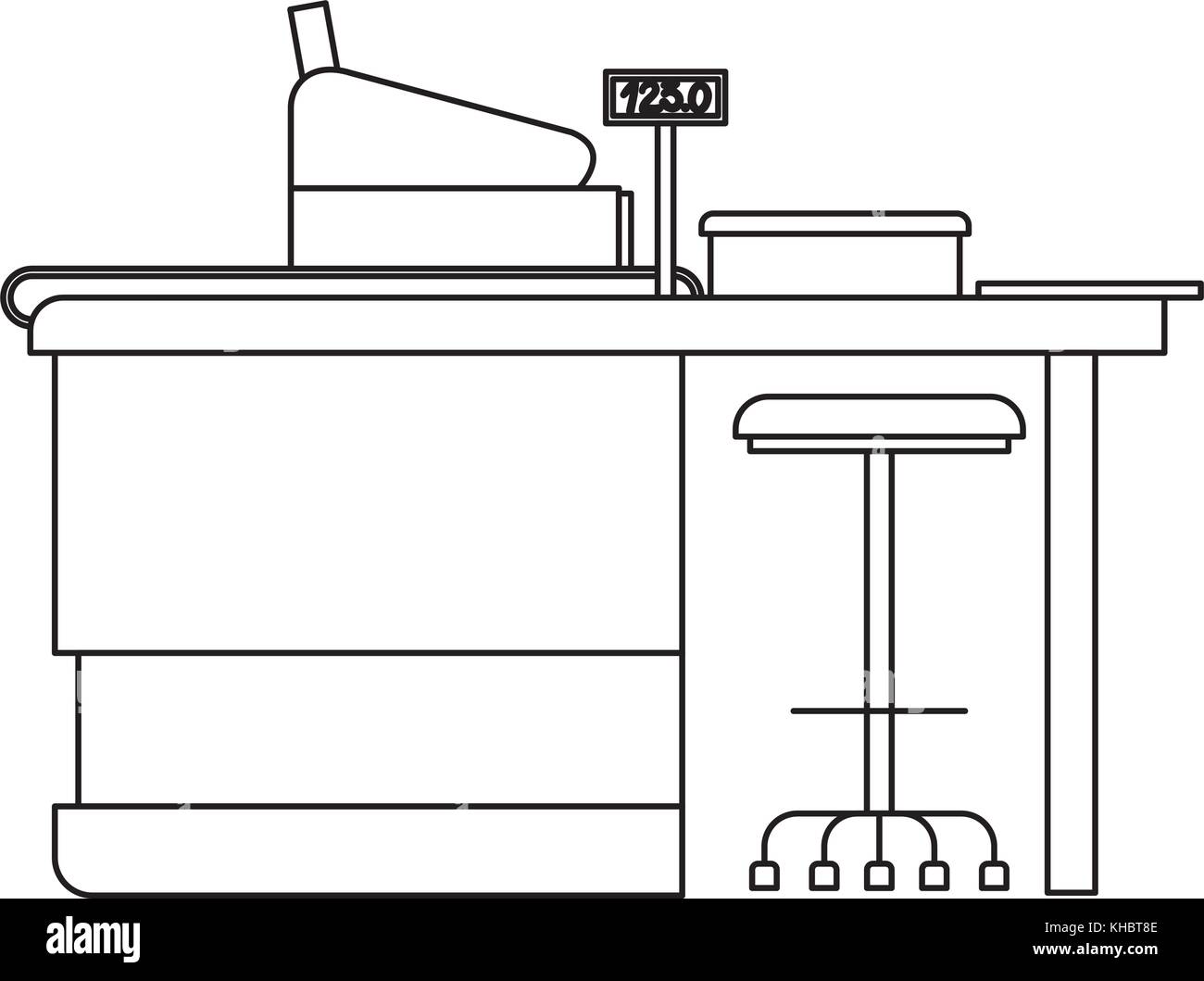 supermarket paypoint with cash register in monochrome silhouette Stock ...