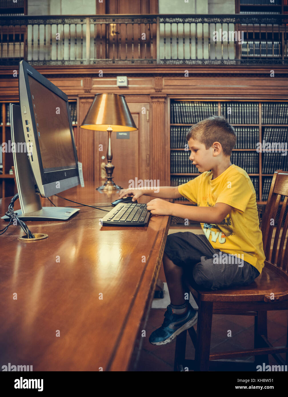 New York City June 2017 United States: Child uses computer in the ...