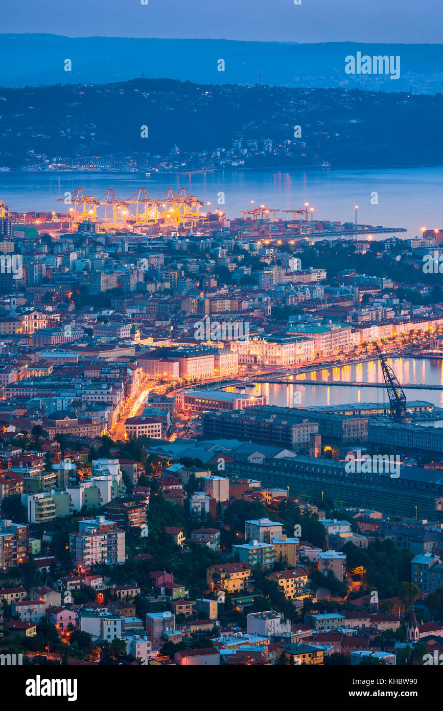 Trieste Italy city, cityscape view of the harbor, port and city center ...